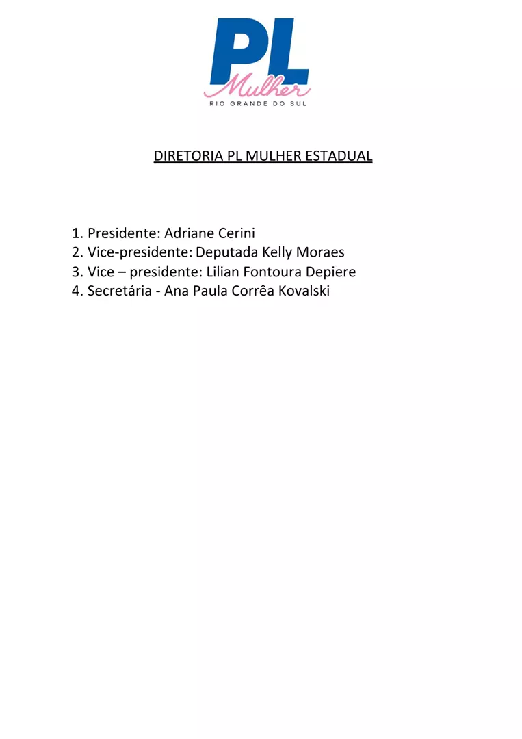 Nominata PL Mulher RS - Partido Liberal do Rio Grande do Sul